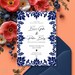 Blue Floral Wedding Invitation, Talavera Tile Inspired Invites, Navy ...