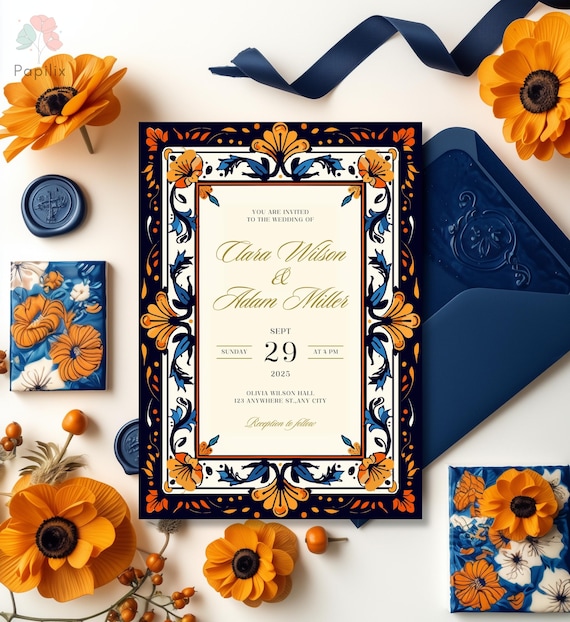 B Invitations Mexican Tiles Talavera Tile Invite Etsy