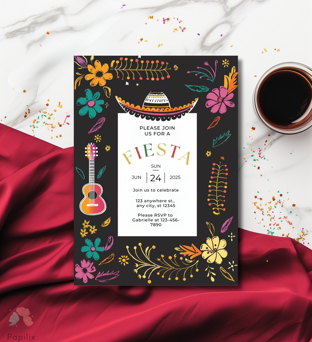 Fiesta Party Invitation, Mexican Themed Invite, Colorful Floral ...