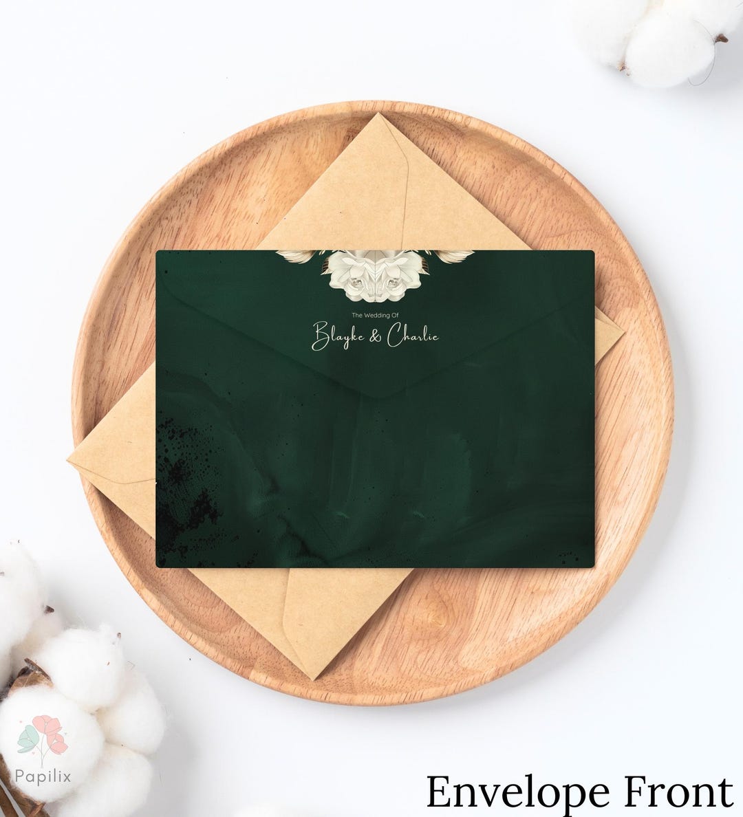 Emerald Green Wedding Invitation Envelope Template, Dark Green Gold ...