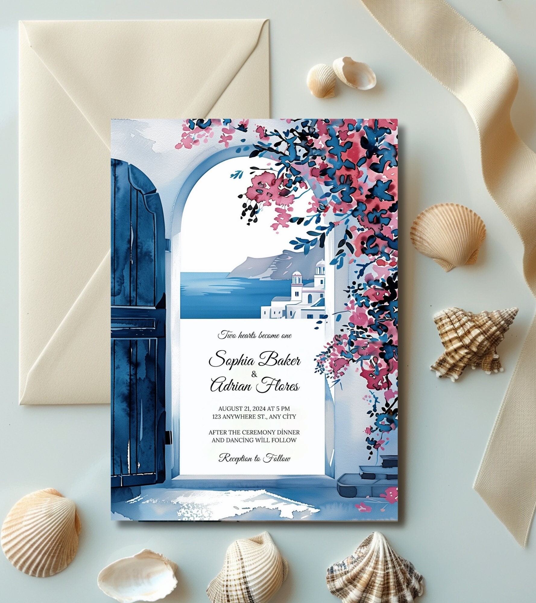 Mamma Mia Wedding Invitation Template, Santorini Invites, Greek Island ...
