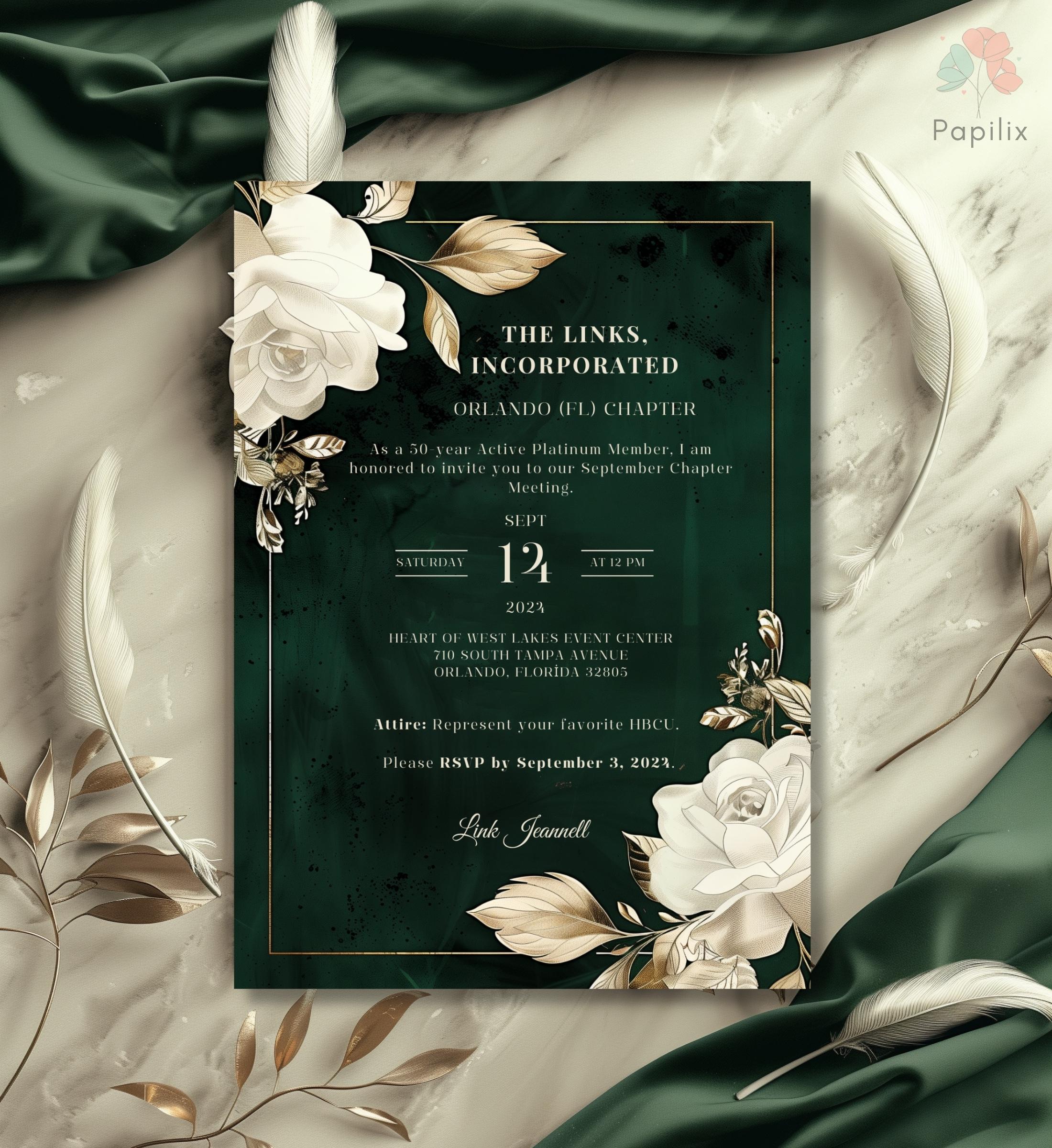 Emerald Green Party Invitation, Elegant Green Invite, Modern Gold Accents, Custom Birthday ...