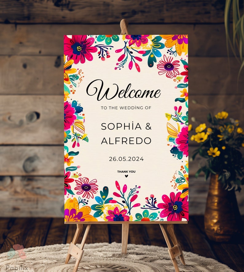 Colorful Mexican Wedding Welcome Sign, Floral Talavera Tile, Fiesta ...