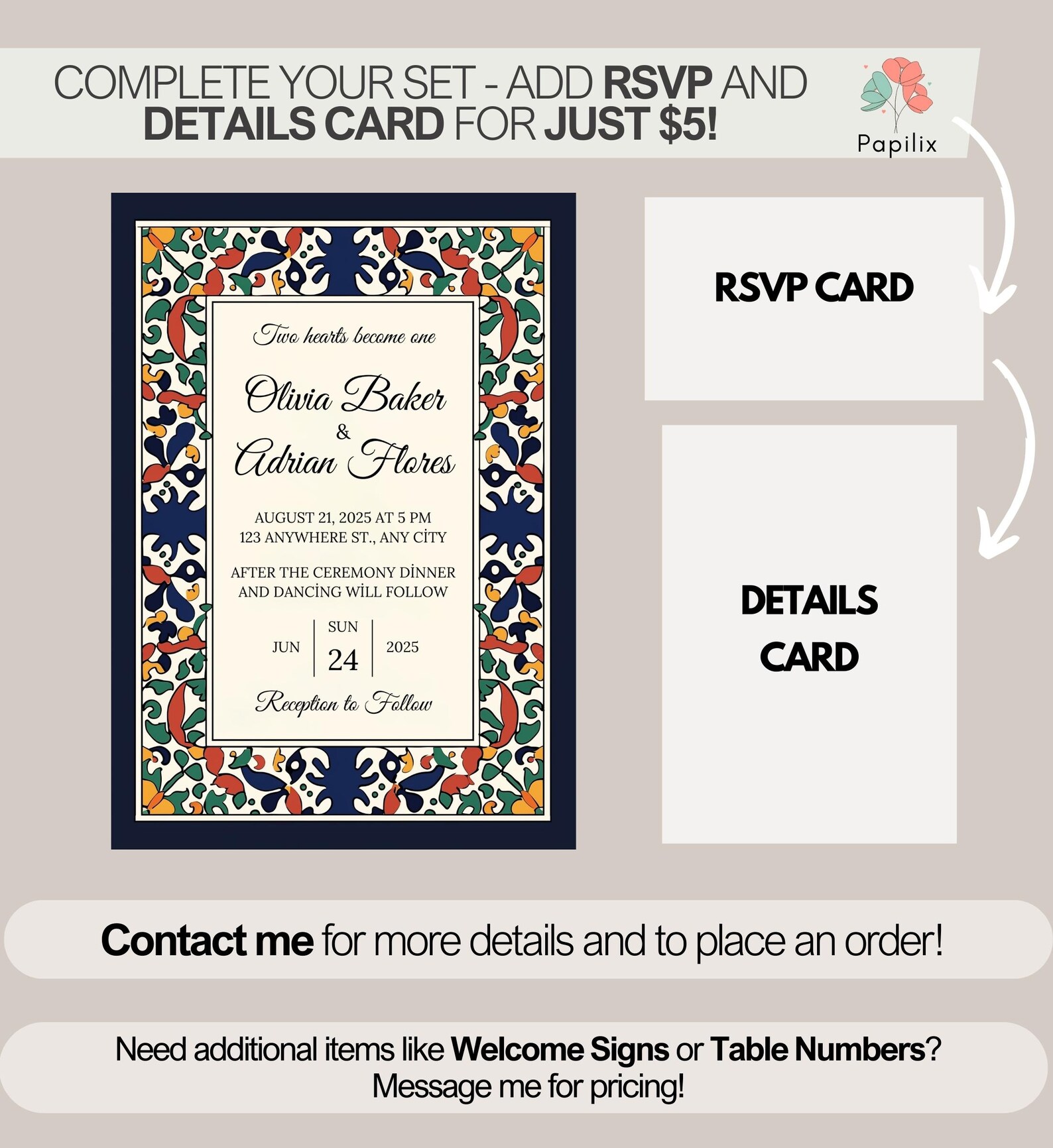 Mexican Invitation Template, Fiesta Colorful Blue & Red Pattern, Otomi ...