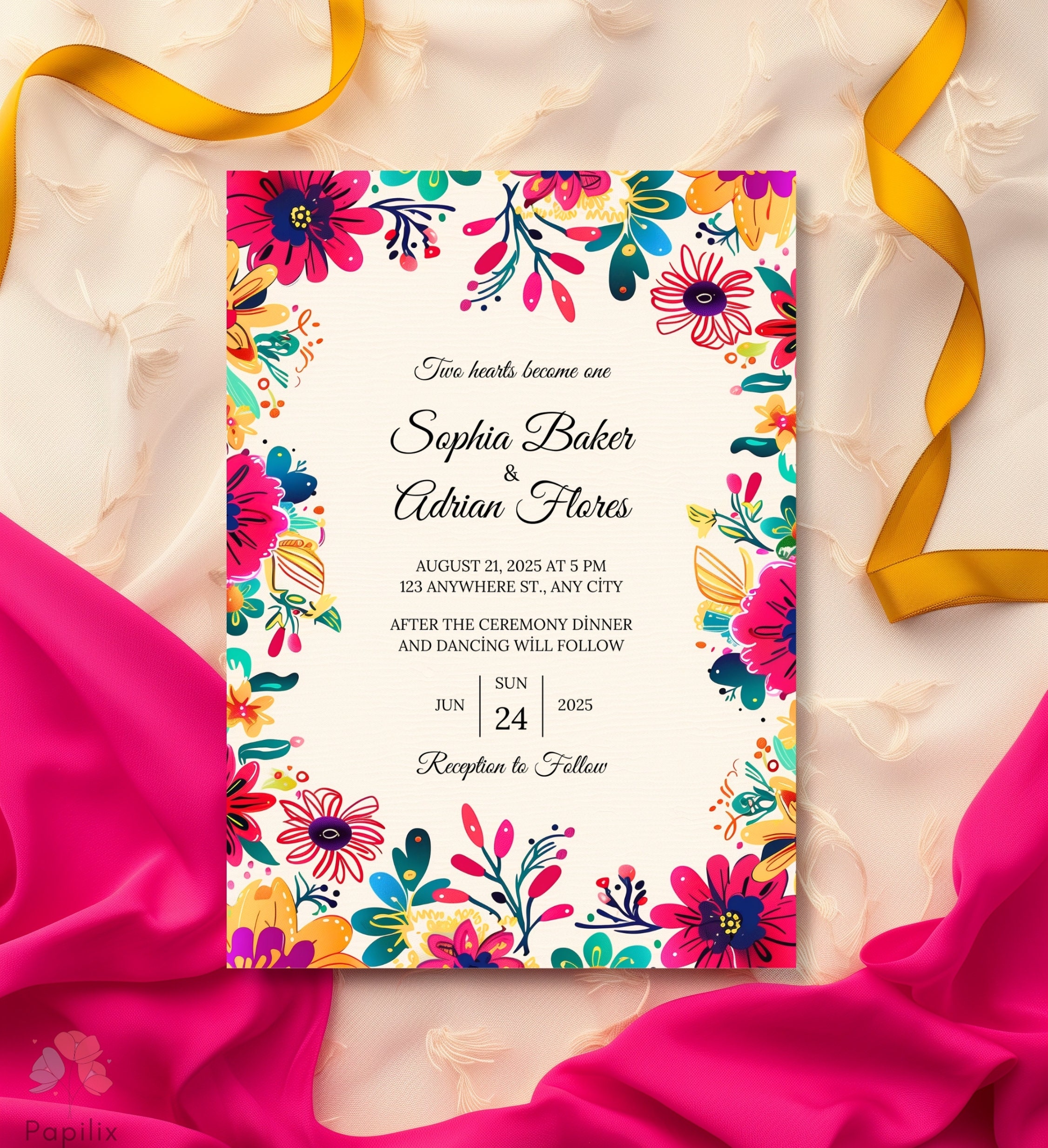 Mexican Wedding Invitation, Colorful Floral Talavera Tile Design ...