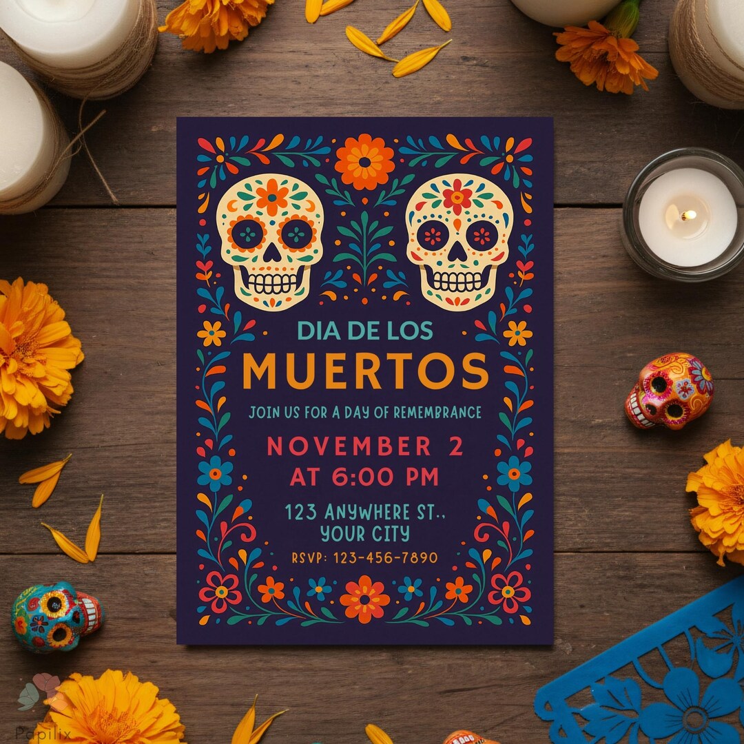 Day of the Dead Invitation Template, Dia De Los Muertos Invite, Mexican ...