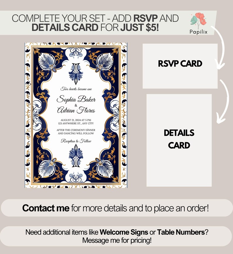 Mexican Wedding Invitation, Talavera Tile Inspired Invite, Blue and ...