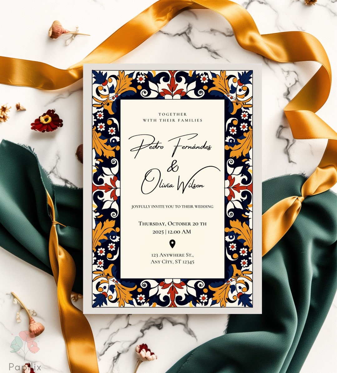 Mexican Wedding Invitation, Talavera Tile Invites, Colorful Fiesta ...