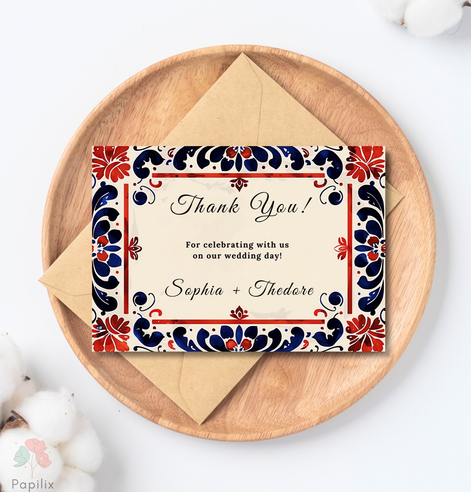 Mexican Wedding Invitation, Talavera Tile, Red & Blue Floral Invites ...