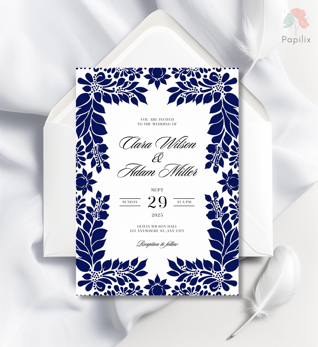 Mexican Wedding Invitation, Blue Floral Fiesta Invite, Talavera Tile ...