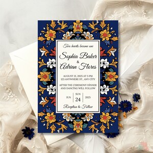 Mexican Folk Art Wedding Invitation, Colorful Floral Boho Chic Invite ...