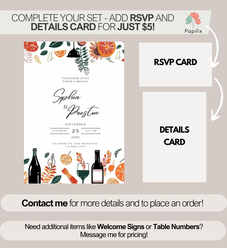 Fiesta Themed Invitation, Mexican Style, Citrus and Wine Motif ...