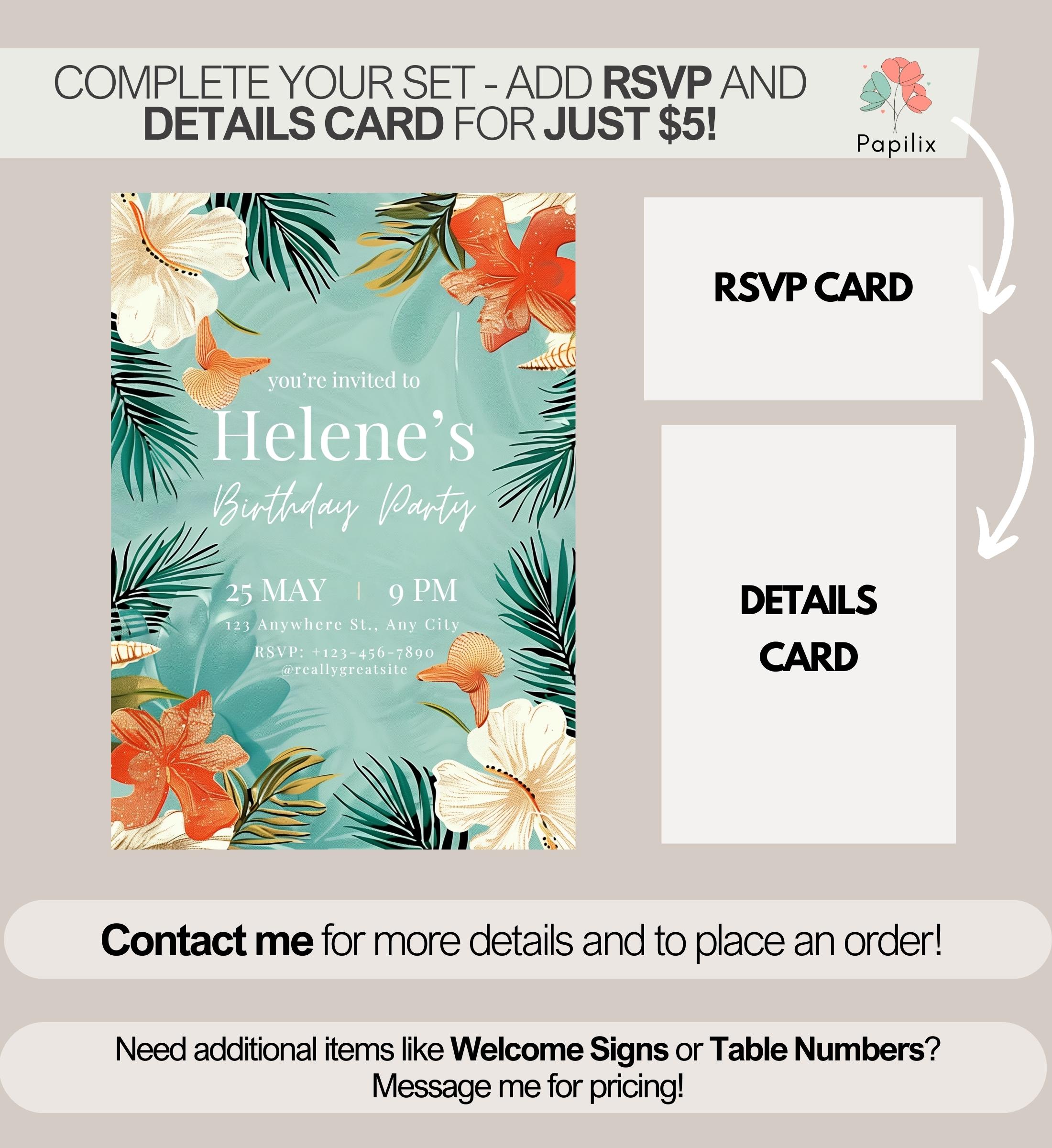 Tropical Flower Birthday Invitation, Hibiscus and Palm Leaf Invite ...