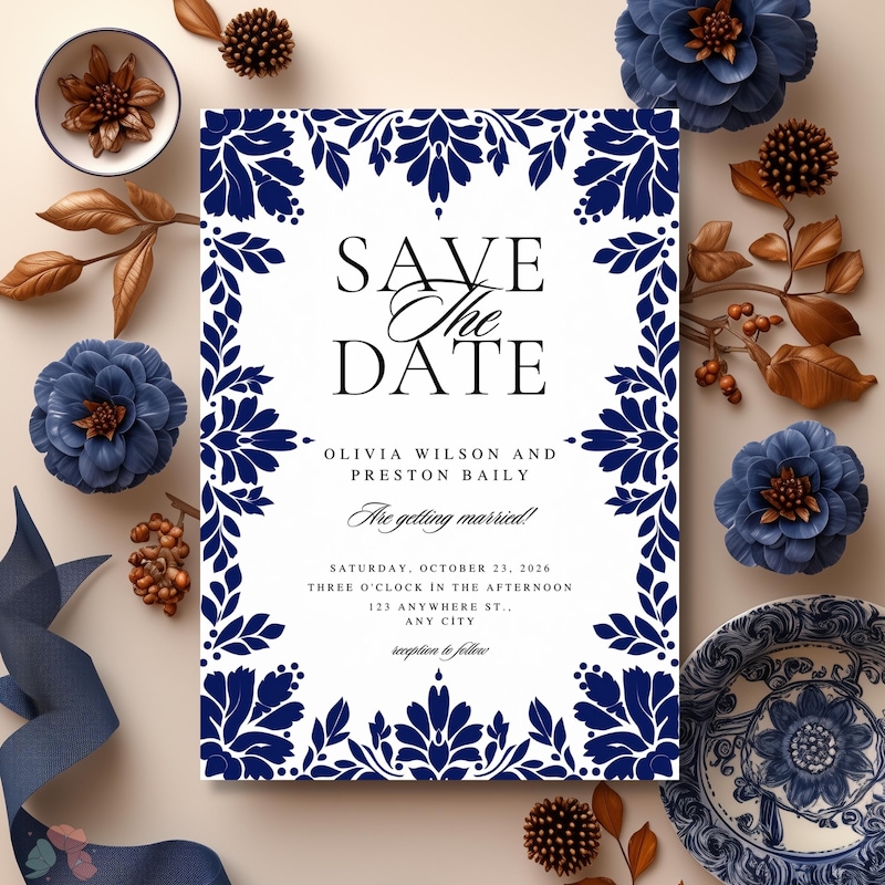 Blue Talavera Save Date - Etsy