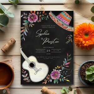 Mexican Fiesta Invitation Template, Sombrero & Guitar Invite, Boho ...