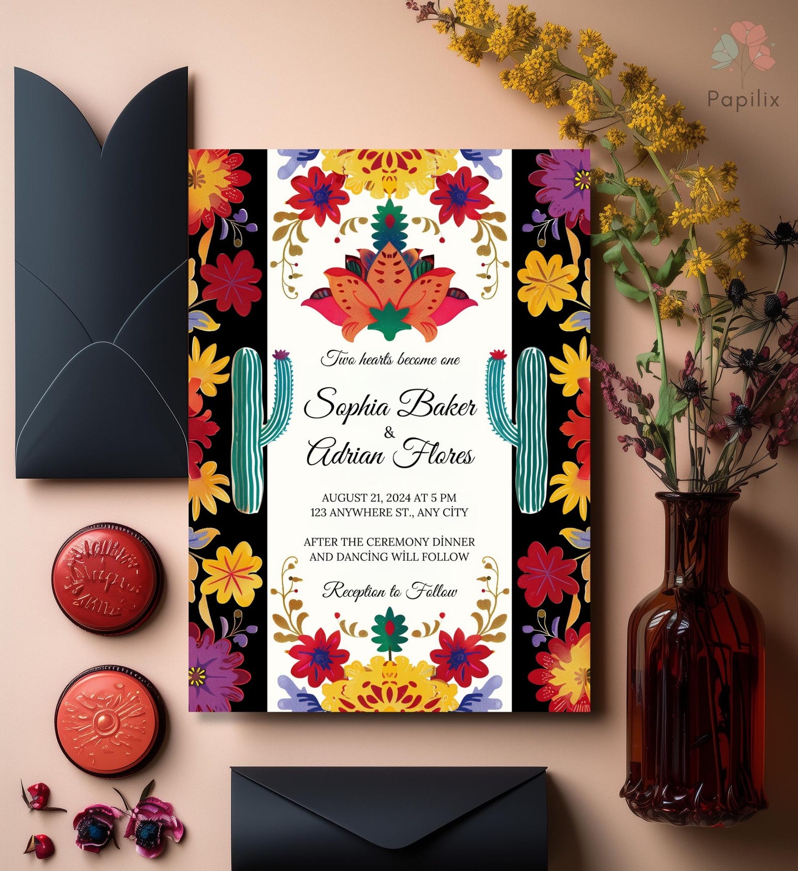 Mexican Fiesta Wedding Invitation Template, Colorful Floral Invite ...