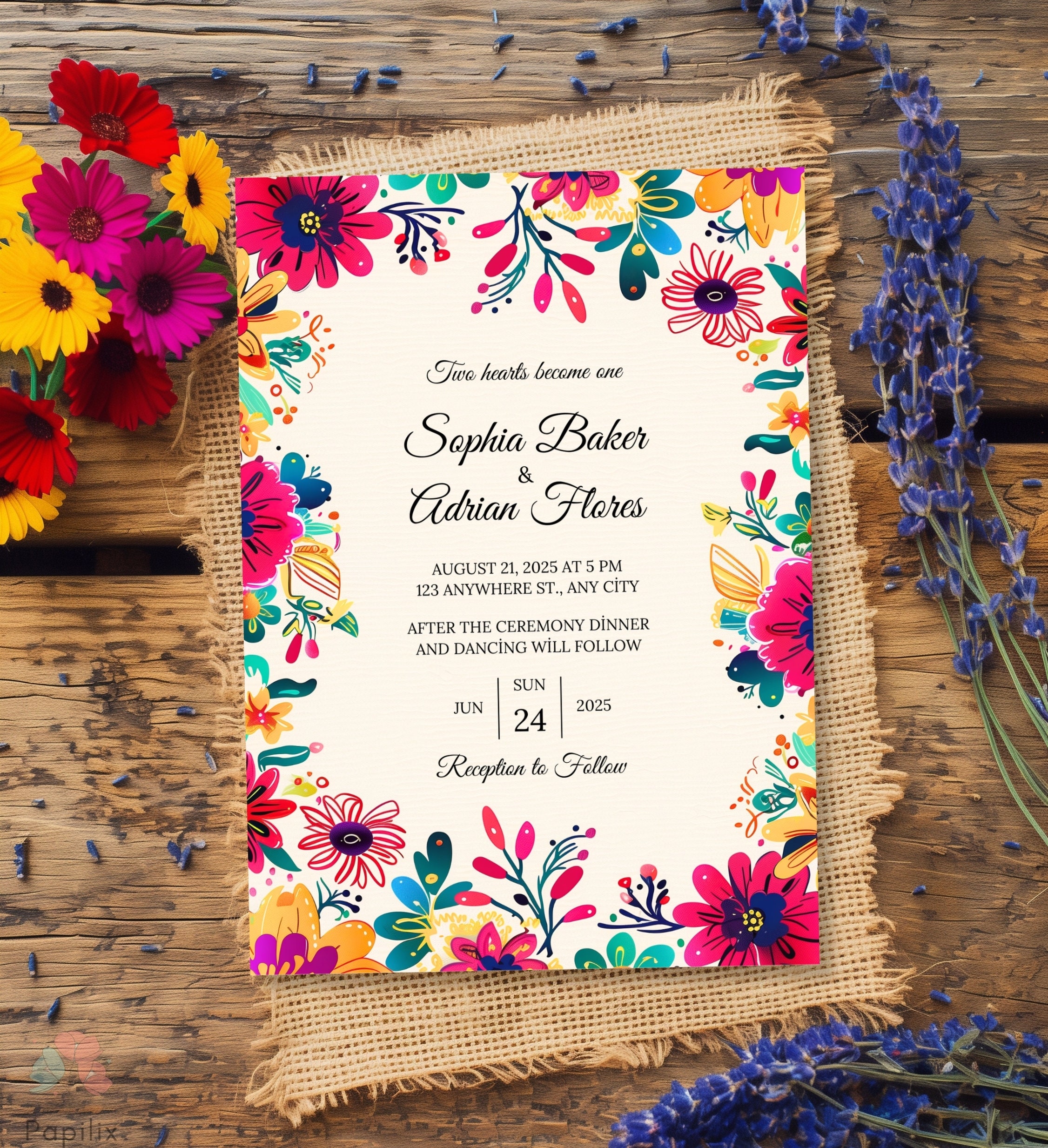 Mexican Wedding Invitation, Colorful Floral Talavera Tile Design ...