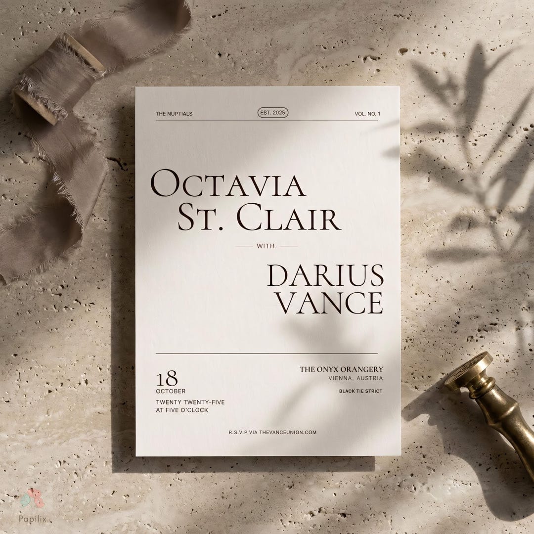 Editorial Wedding Invitation, Asymmetrical Layout, Magazine Style ...