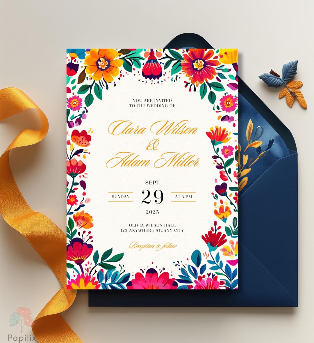 Mexican Fiesta Wedding Invitation, Colorful Floral Design, Talavera ...