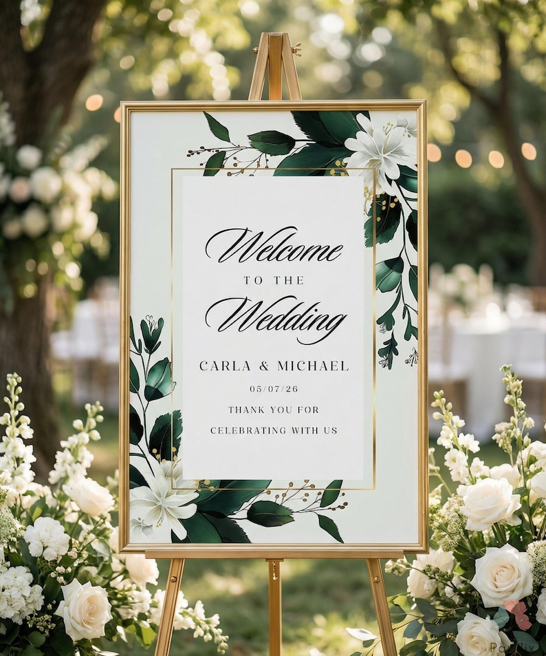 Emerald Green Gold Wedding Invitation Template, Floral Invite Set With ...