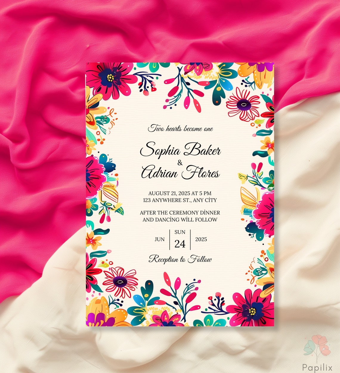 Mexican Wedding Invitation, Colorful Floral Talavera Tile Design ...