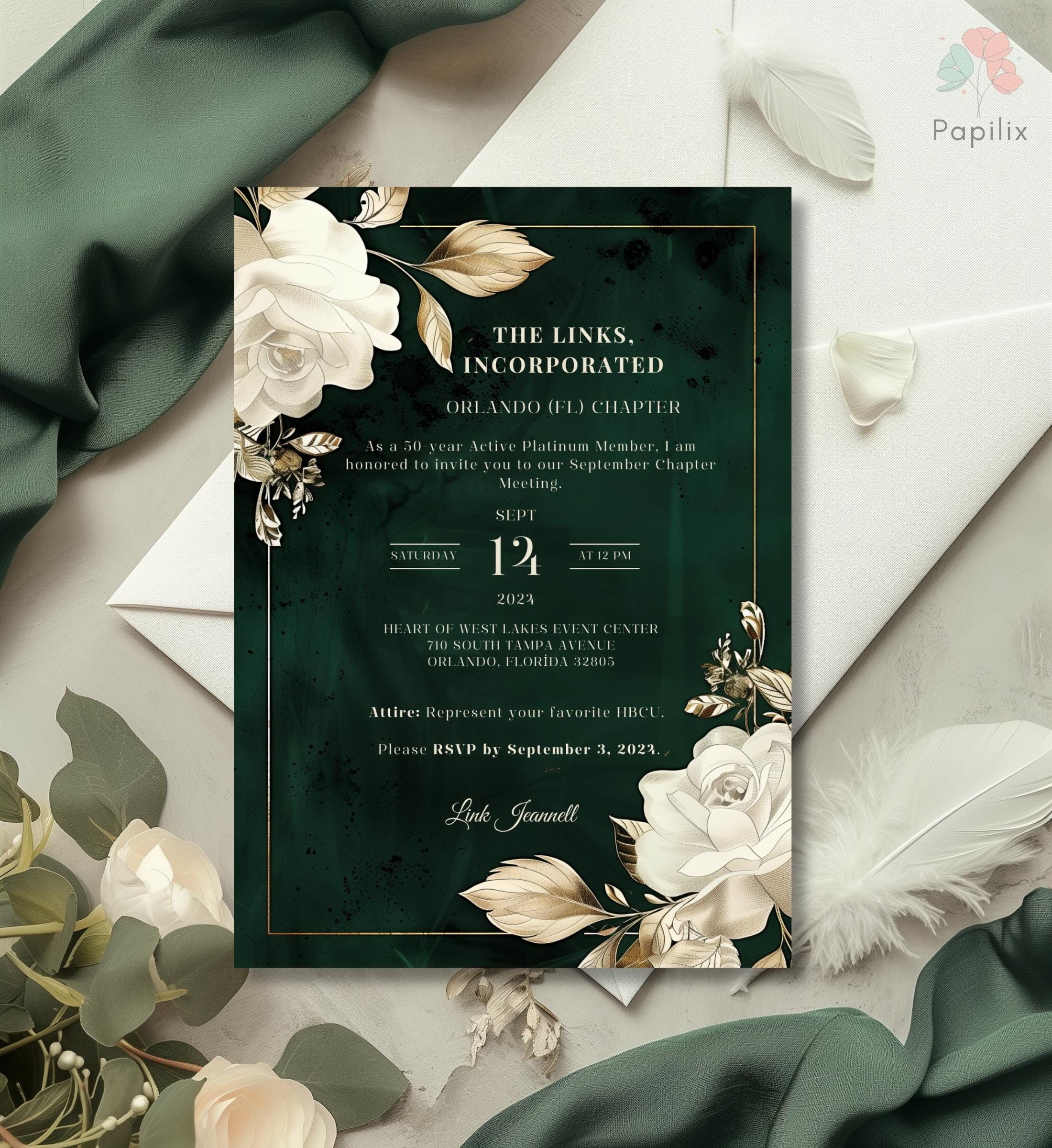 Emerald Green Party Invitation, Elegant Green Invite, Modern Gold ...