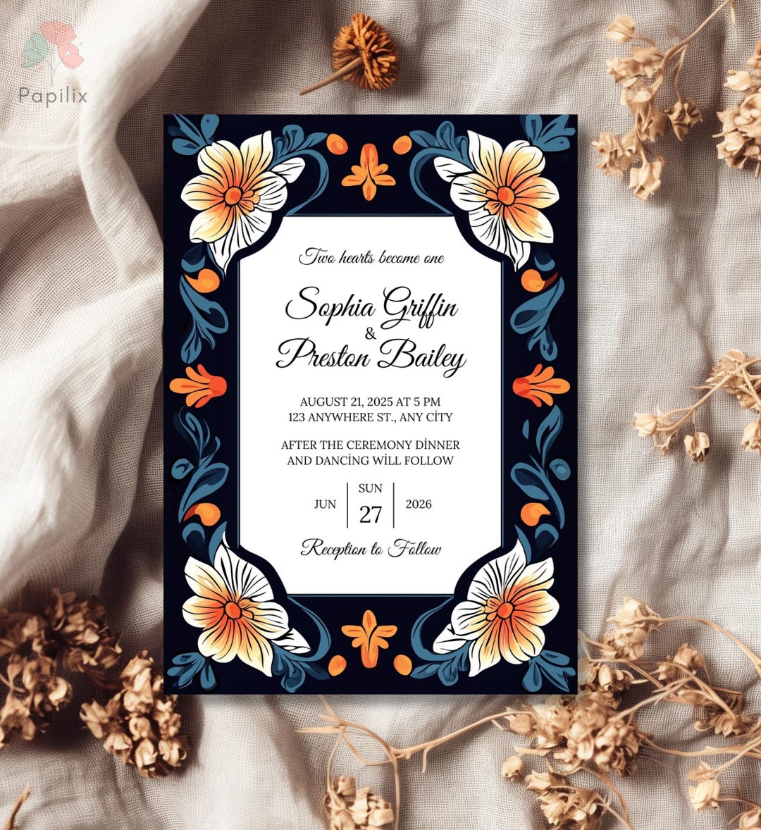 Mexican Floral Frame Template, Talavera Style Border, Orange and Blue ...