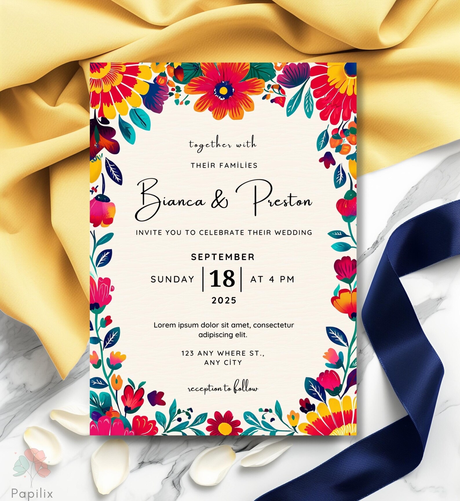 Mexican Fiesta Wedding Invitation, Talavera Tile Floral Invite ...