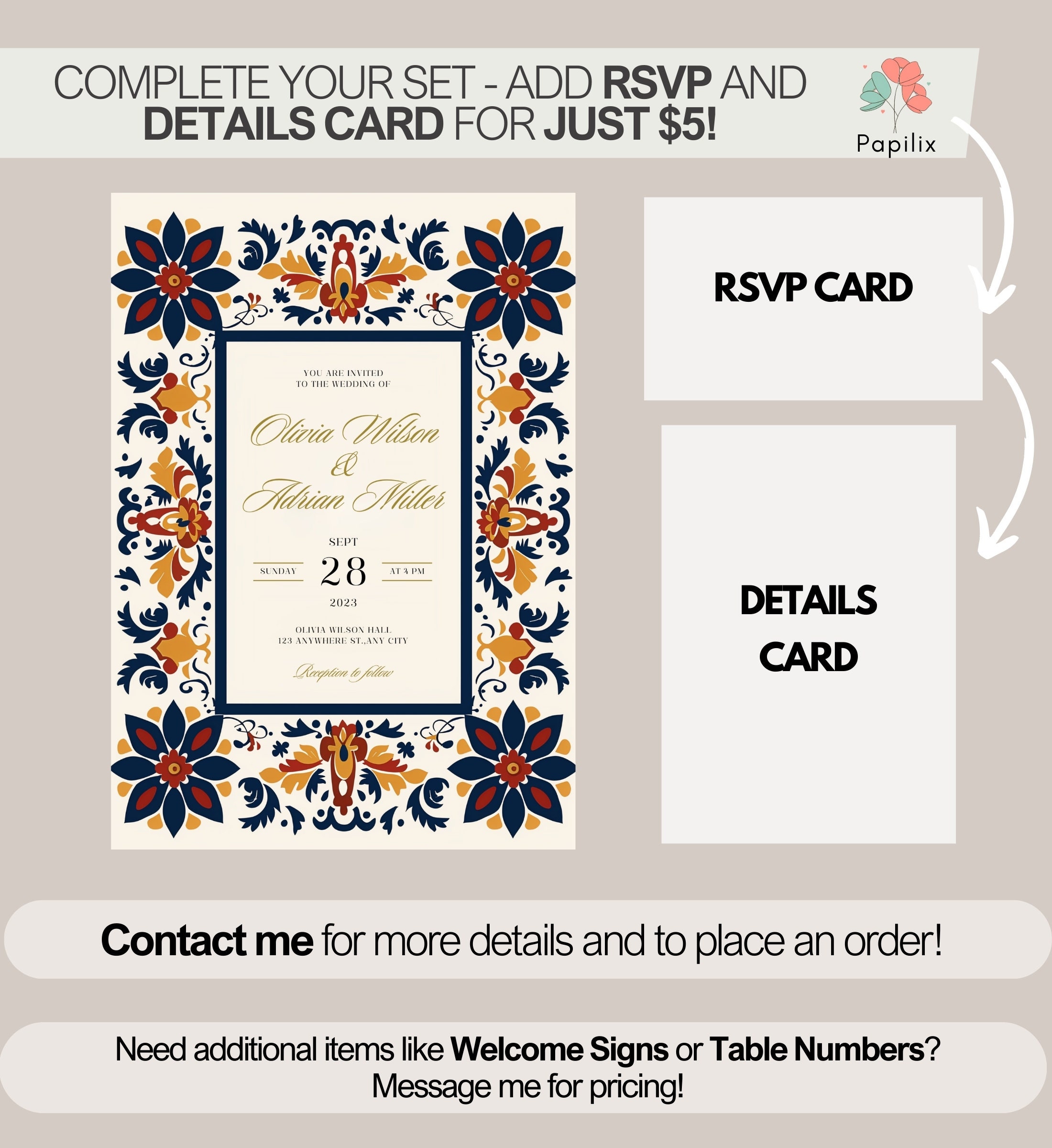 Mexican Wedding Invitation, Talavera Tile Inspired Invites, Red and ...