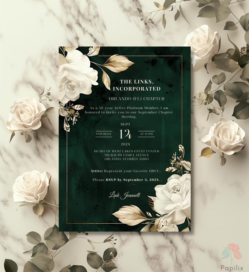 Emerald Green Party Invitation, Elegant Green Invite, Modern Gold ...