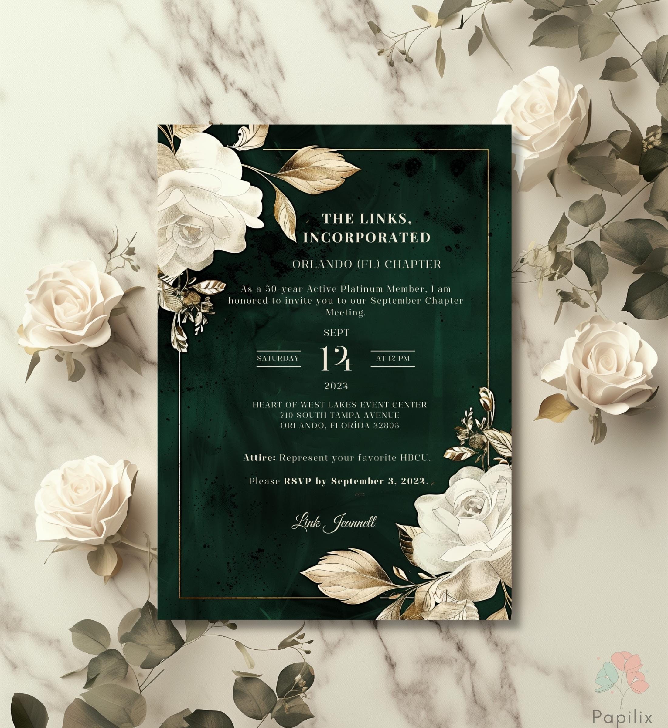 Emerald Green Party Invitation, Elegant Green Invite, Modern Gold ...