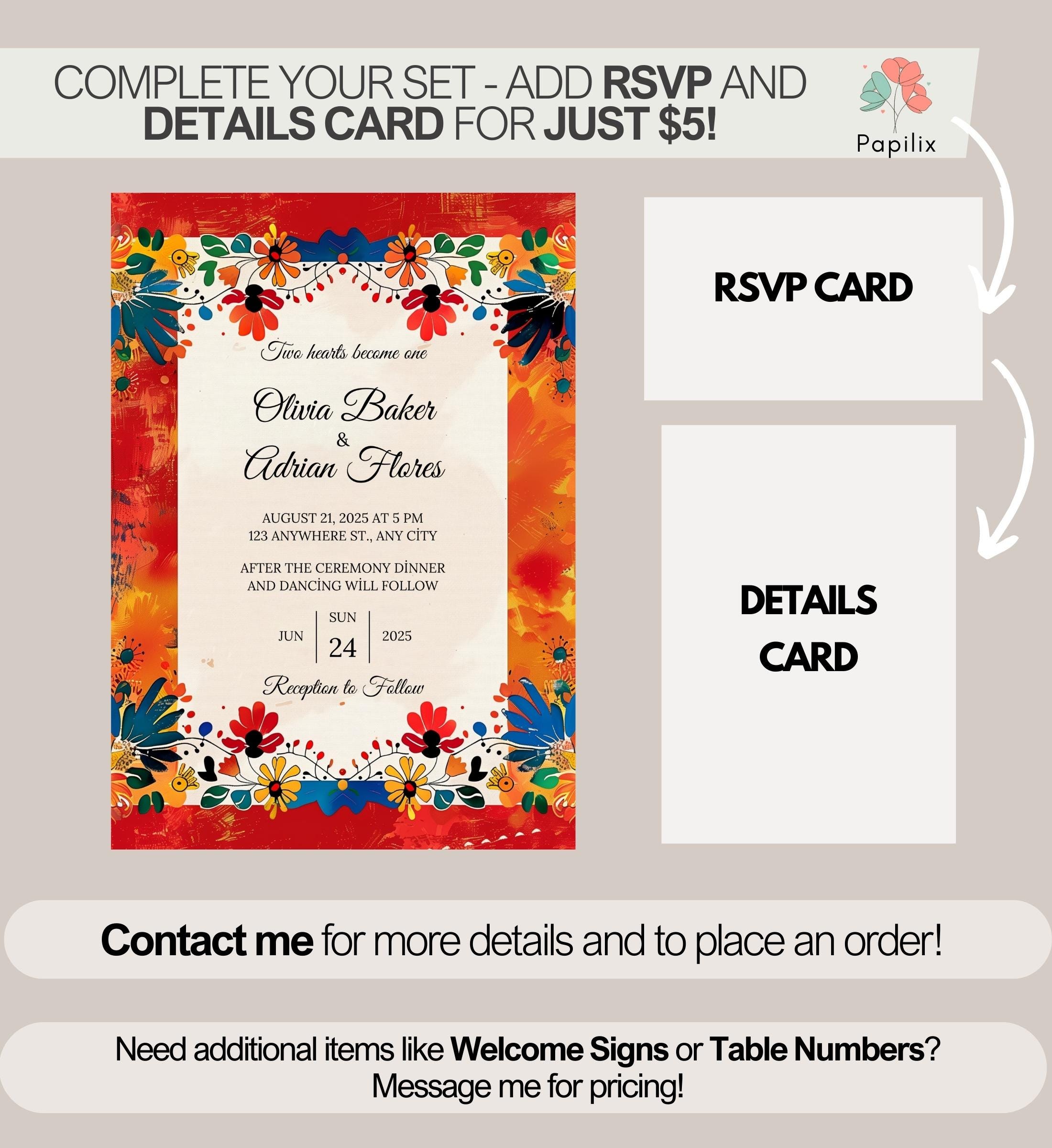 Mexican Fiesta Invitation, Colorful Folk Art Wedding Invite, Red ...