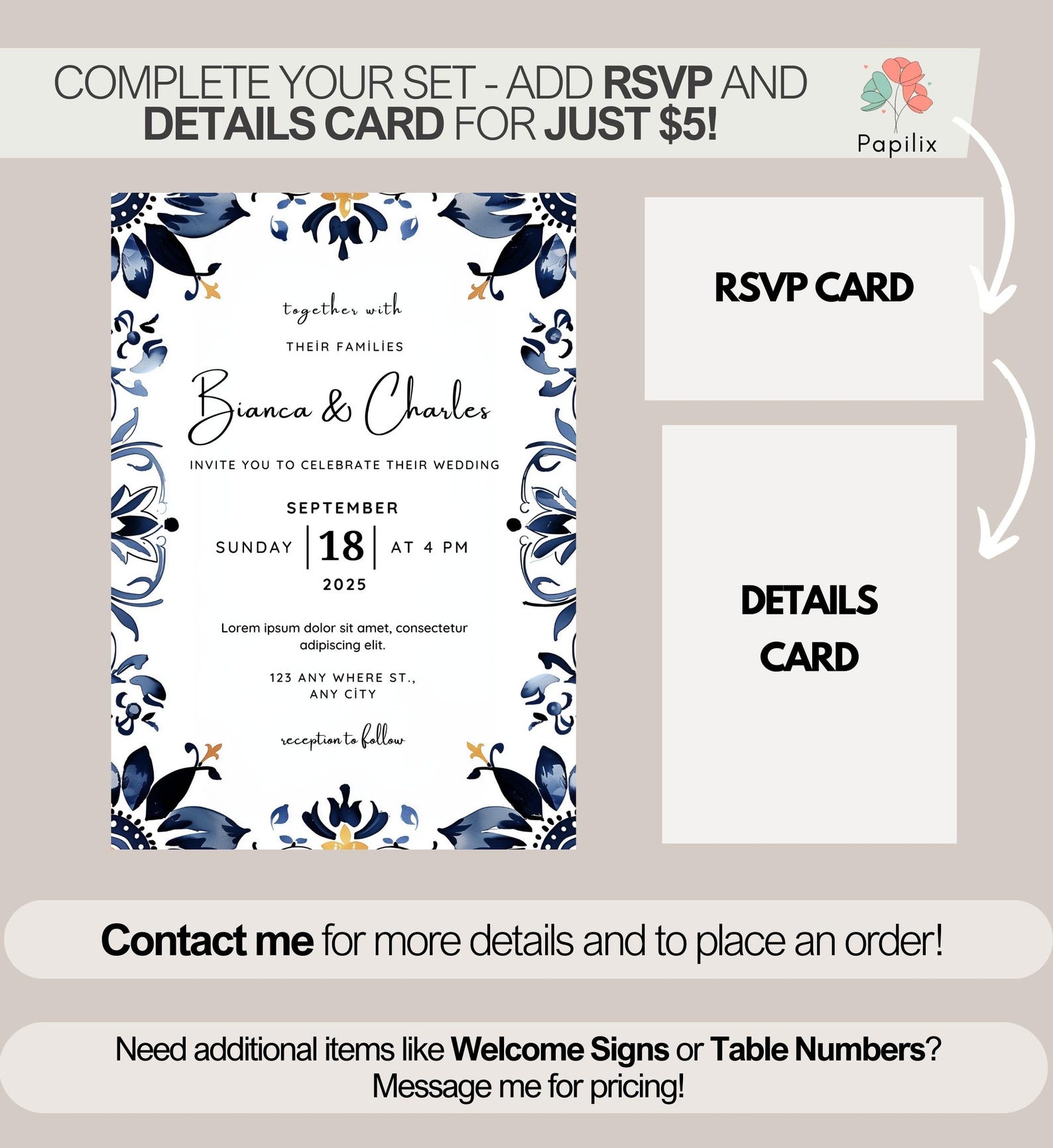 Mexican Blue Floral Wedding Invitation Template, Talavera Tile Invite ...