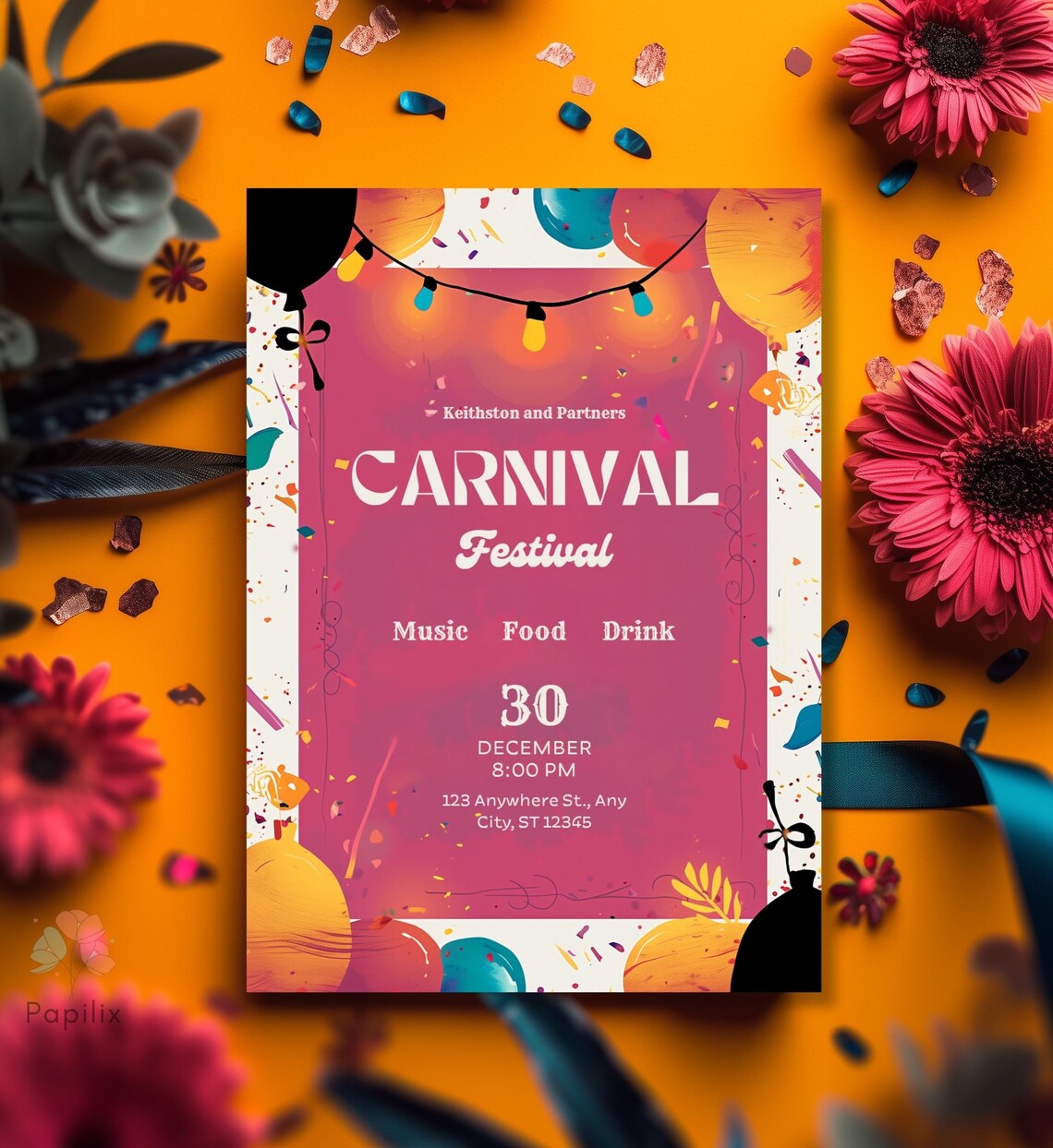 Colorful Birthday Party Invitation, Balloon and Confetti Themed Invite ...