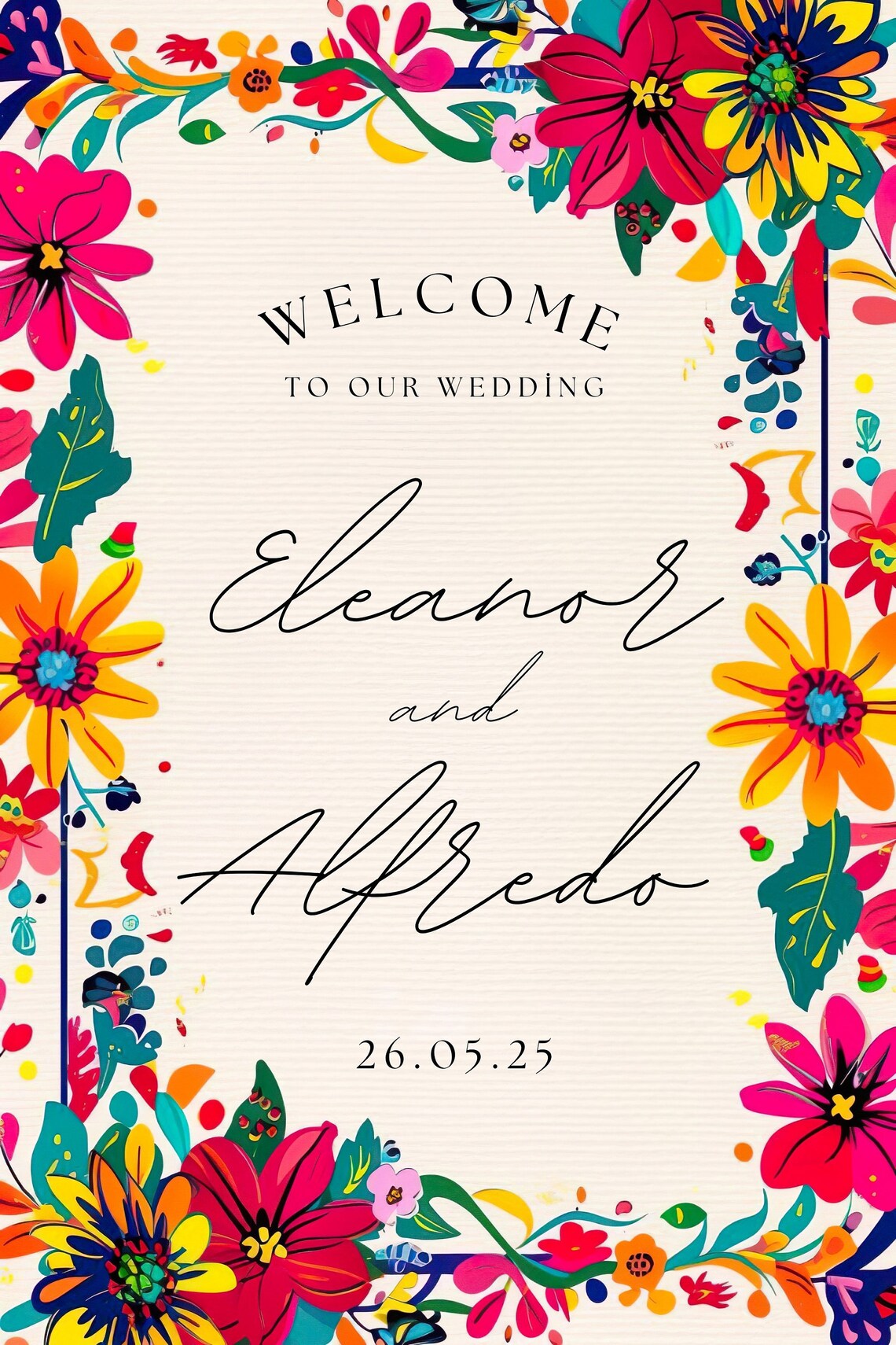 Mexican Wedding Welcome Sign and Dinner Menu Set, Colorful Fiesta ...