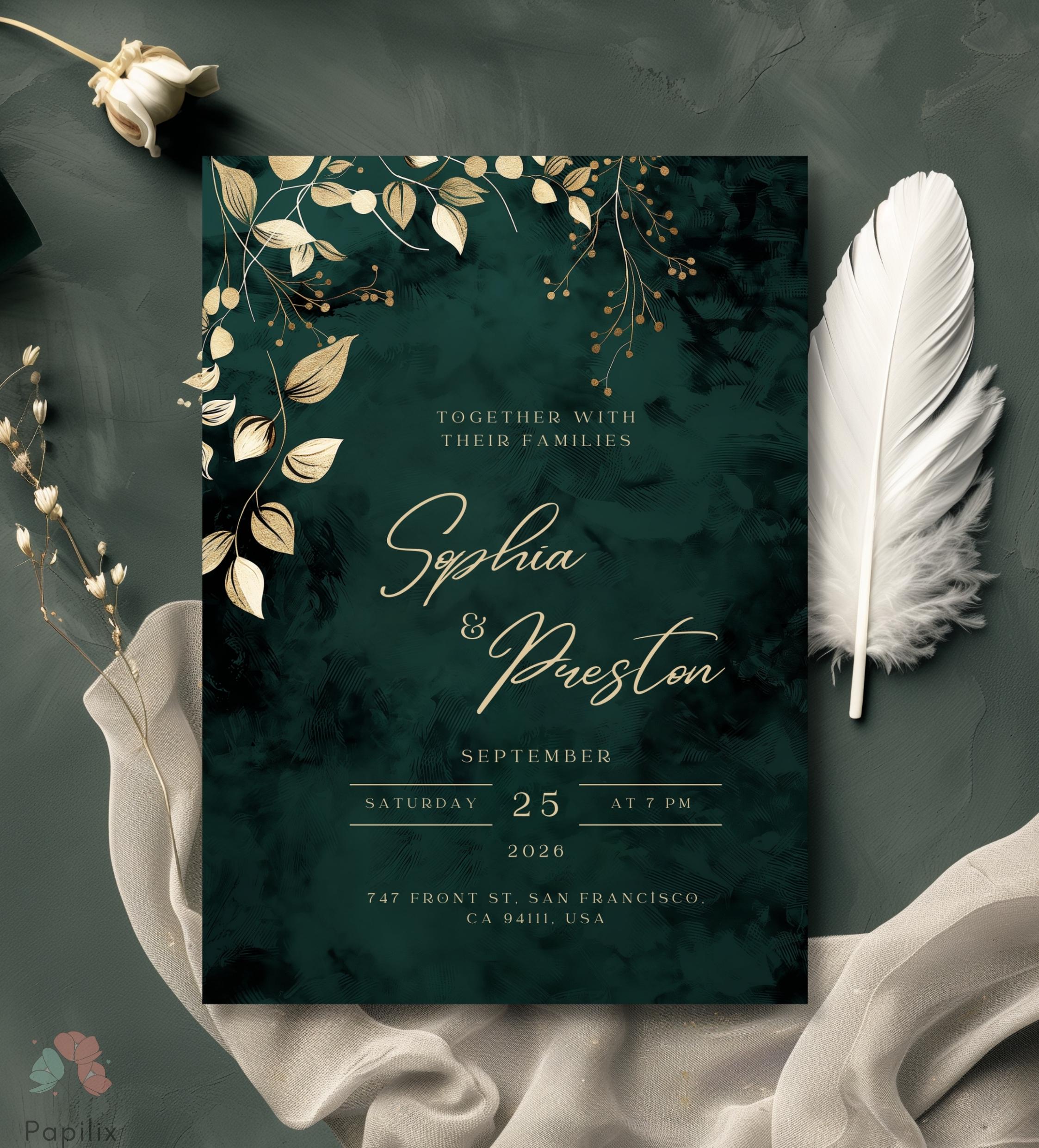 Emerald Green Background For Wedding Invitation
