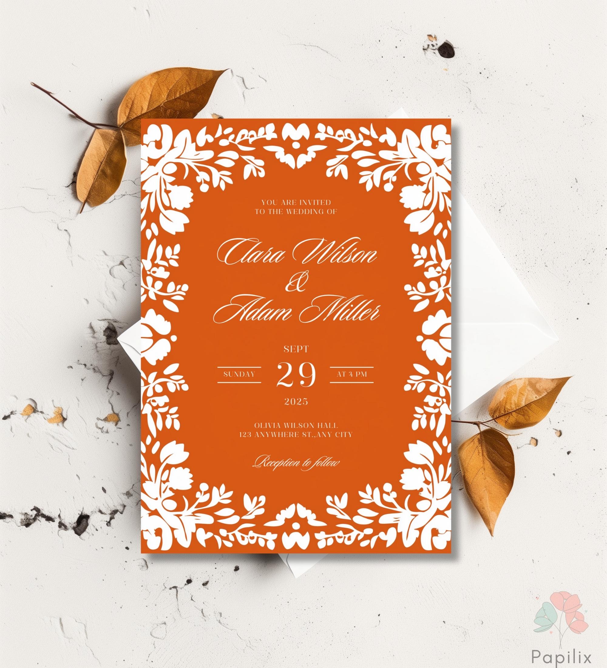 Terracotta Wedding Invitation, Mexican Papel Picado Invite, Rustic ...