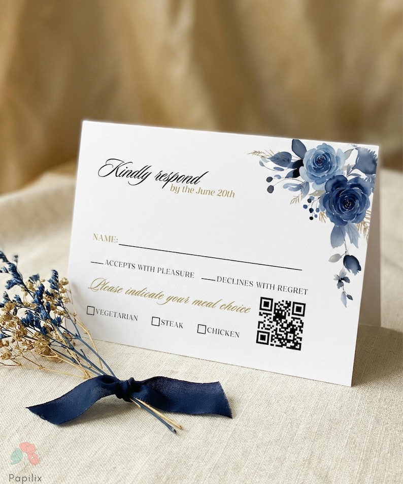 Dusty Blue Wedding Invitation Set With RSVP and Details Card: Slate ...