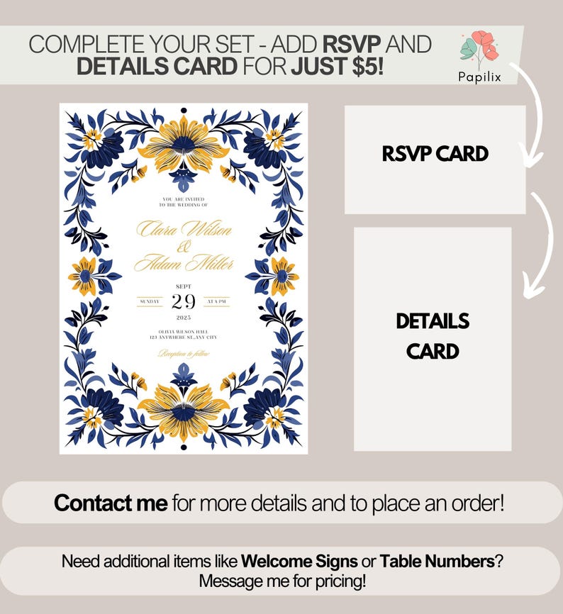 Blue and Yellow Floral Invitation, Editable Mexican Wedding Invite ...