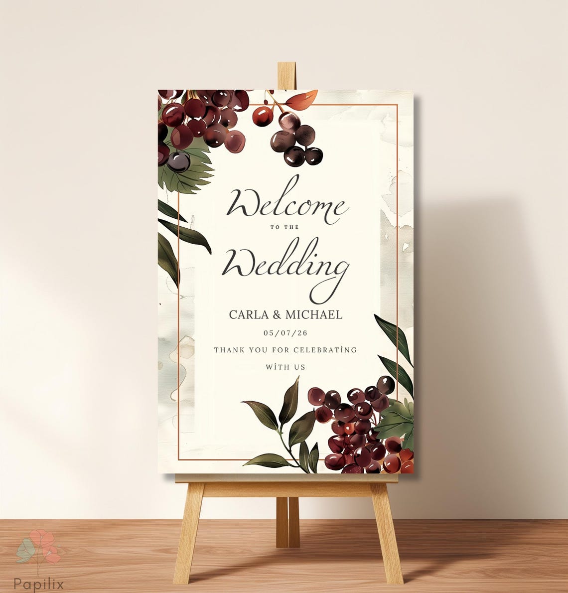 Berry Wedding Invitation Set, Italian Invite, Burgundy and Green ...