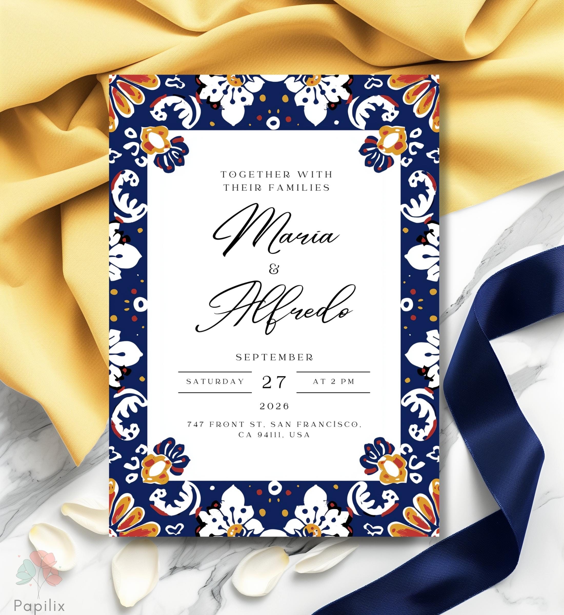 Mexican Wedding Invitation Template, Talavera Tile Inspired Invite ...