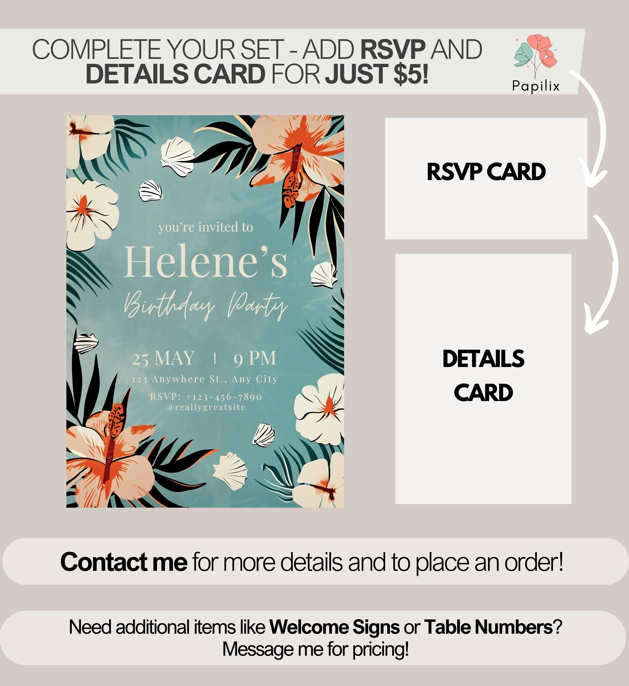 Tropical Floral Party Invitation, Hibiscus and Palm Leaf Party Invite ...