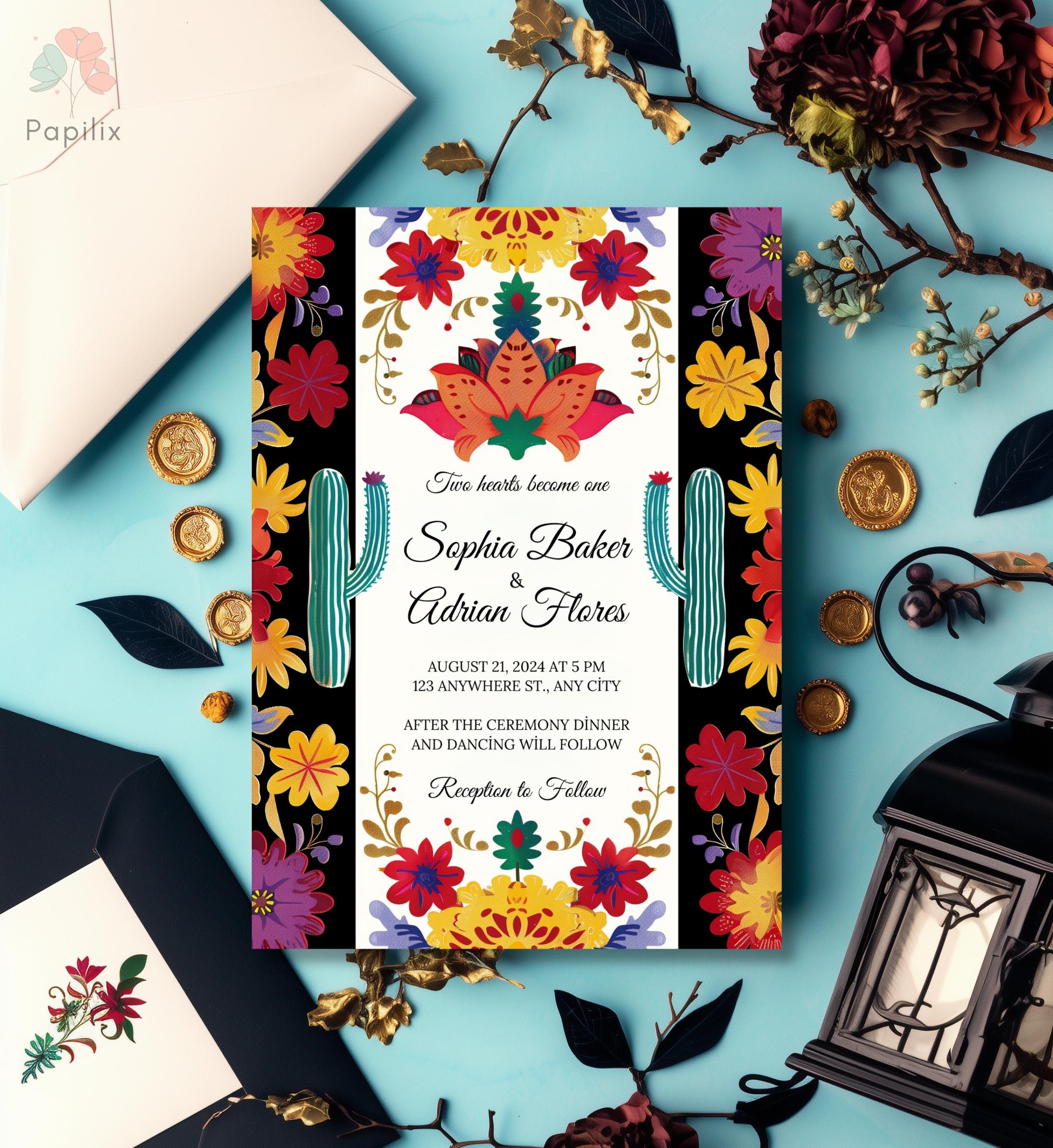 Mexican Fiesta Wedding Invitation Template, Colorful Floral Invite ...