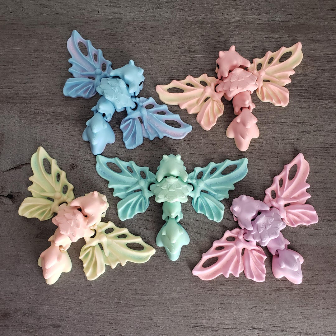 Butterfly Dragon, 3D Printed Moth Dragon, Pastel Rainbow Articulated ...