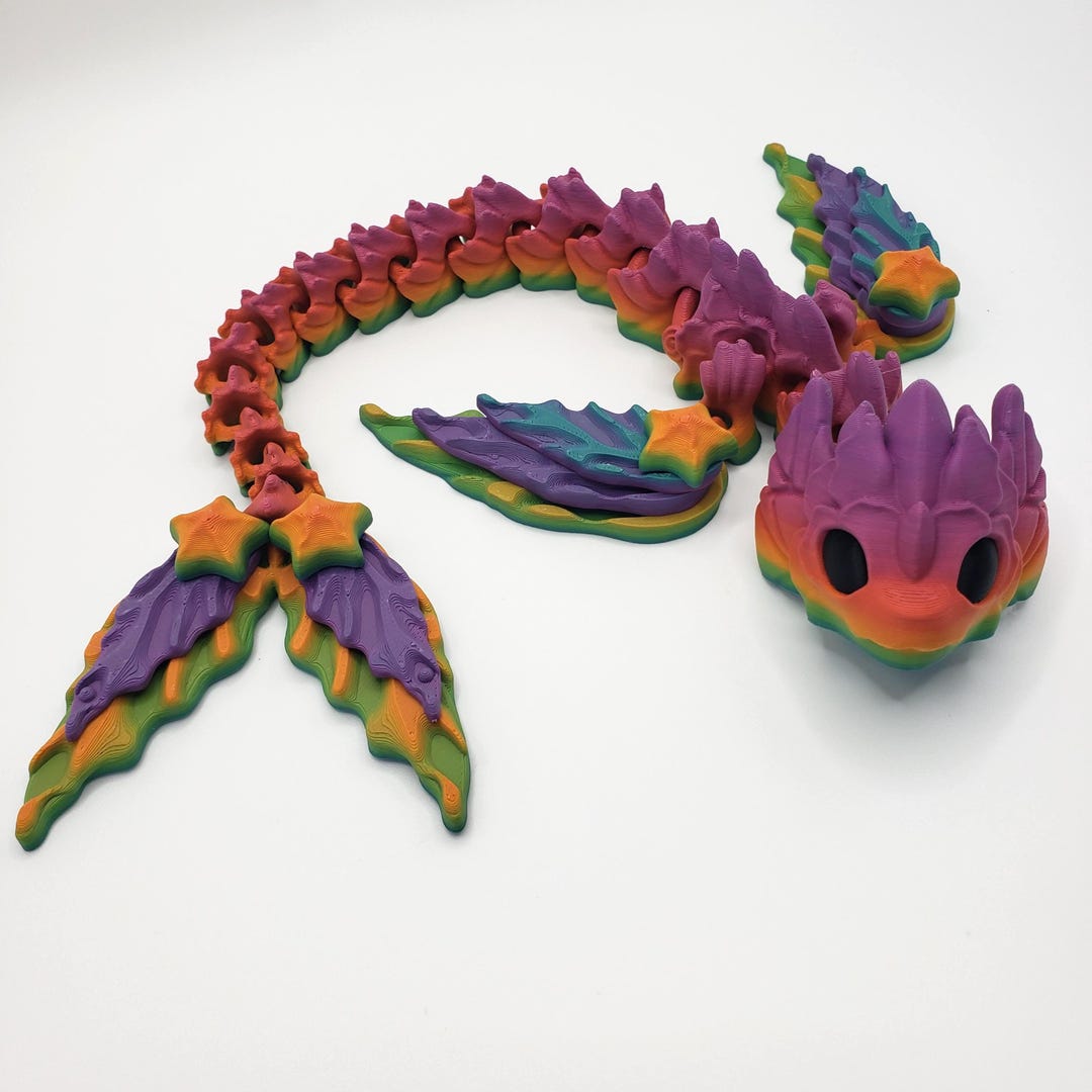 Mizu Water Dragon Articulated 3D Printed Rainbow Flexi Dragon Cute ...
