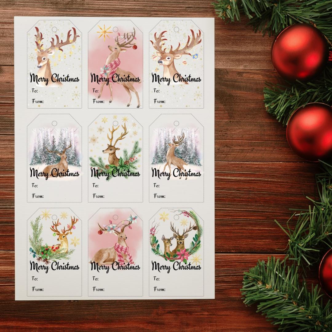 Deer Christmas Gift Tags | Instant Digital Download | Printable Holiday ...