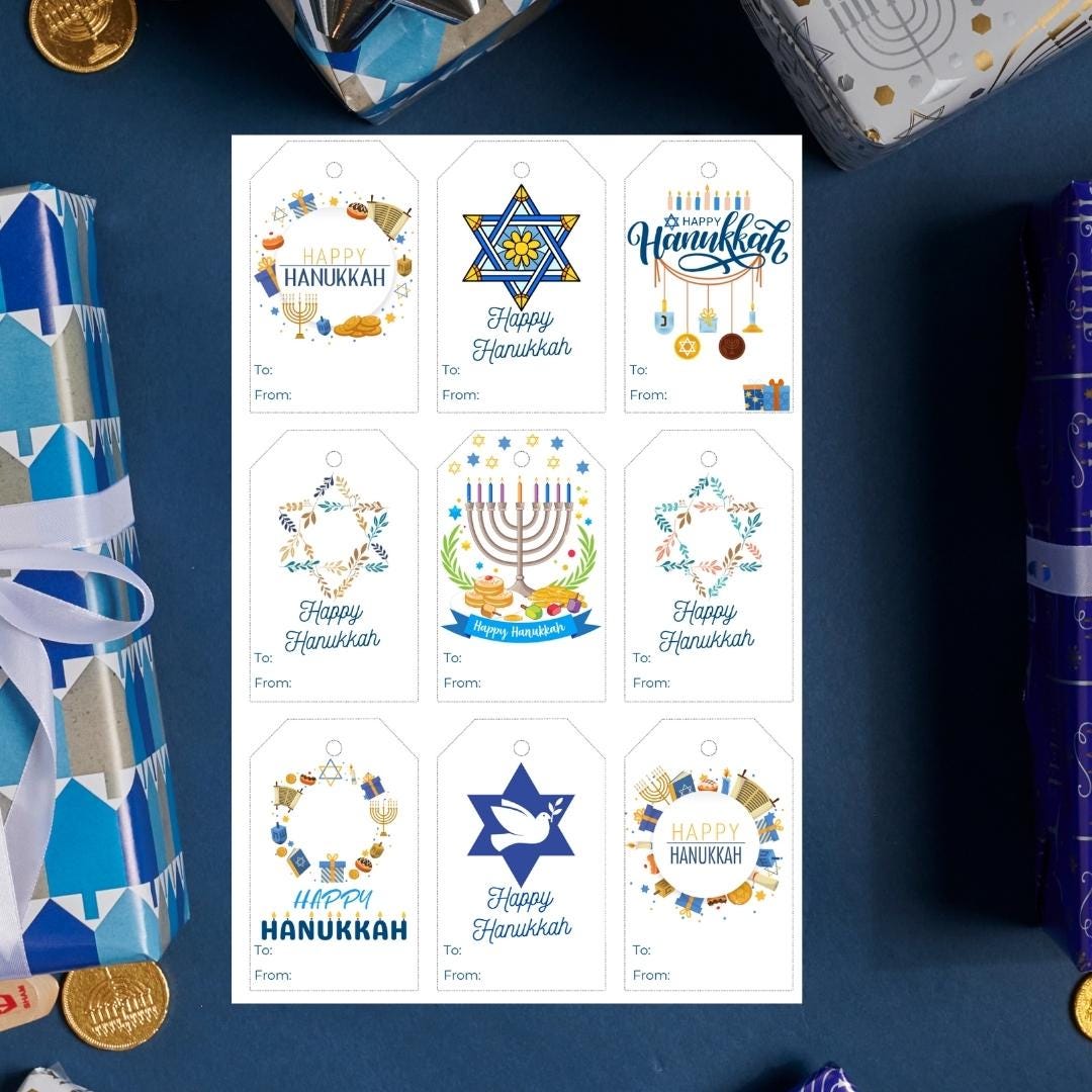 Printable Happy Hanukkah Gift Tag Set, Chanukah Present Tag (digital ...