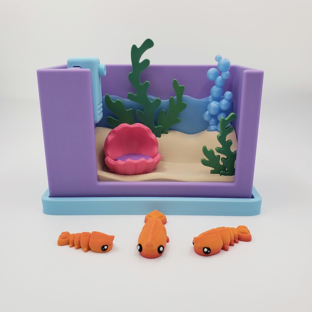 Shrimp Desk Pet Aquarium, 3D Printed Fidget Shrimps With Tank Display ...