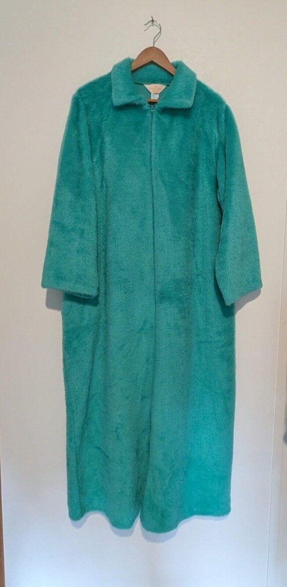 1970s Vintage Sears Robe Plush Faux Fur Aqua Blue Poc… - Gem