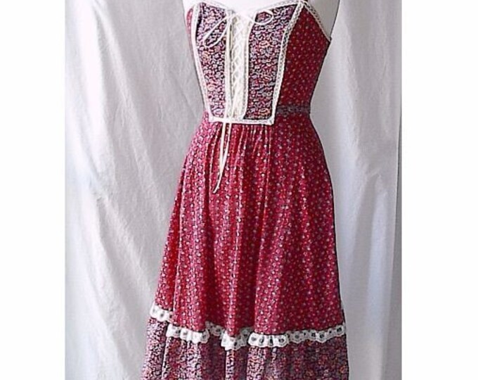 Red Calico Corset Sundress Prarie Dress Boho XS\/S 70s Vintage - Etsy